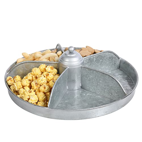 MyGift Galvanized Metal Lazy Susan Condiment Server for Table with 5 Divided Compartment Farmhouse Turntable Display Tray - Handcrafted in India