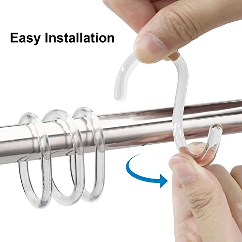 Amazer Plastic Shower Curtain Rings Hooks, Shower Curtain Hooks Rings, 24 Pcs Shower Hooks for Shower Curtain, C Shaped Shower Rings for Curtain, Clear Shower Curtain Rings for Bathroom Shower Rod