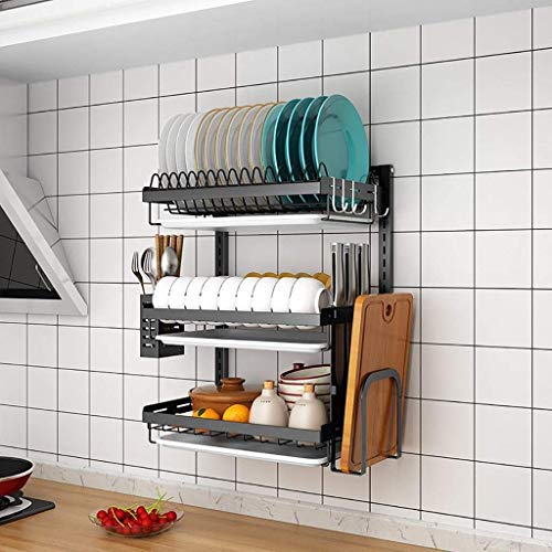 FEHUN Sinks,Kitchen Wall-Mounted 3-Layer 201 Stainless Steel Drain Rack,Storage Rack