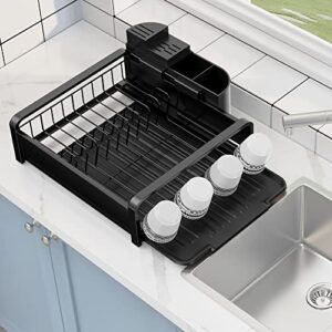 Nieifi Over The Sink Dish Drying Rack One Tier,Multifunctional Rust Proof Dish Rack with Utensil Holder for Kitchen Counter,Drying Rack with Removable Cutlery Box and Water Filter Tray Black