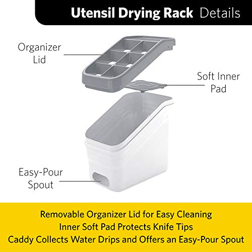 Glad Utensil Drying Rack for Kitchen Counter | Silverware Holder and Cutlery Drainer | Sink Organizer Caddy with 6 Compartments and 3 Knife Slots | Dish Washing Tools