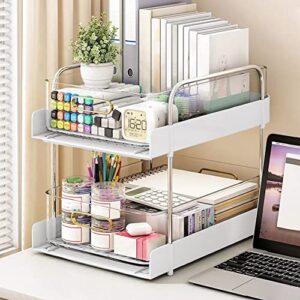 OLizee® 2 Tier Pull Out Organizer Acrylic Under Cabinet Drawer Organizer Sliding Drawer Storage Bins Slide-out Basket Under Sink Organization Shelf for Bathroom Kitchen Office White