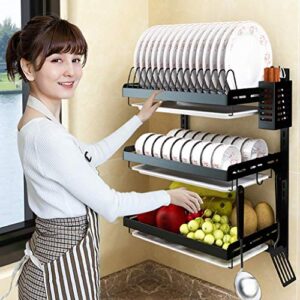 fehun sinks,3 tier 201 stainless steel kitchen wall-mounted dish drying rack drain rack