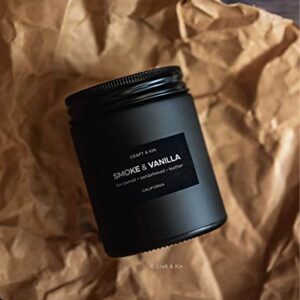 Scented Candles for Men | Smoke and Vanilla Candle for Men | Soy Candles, Long Lasting Candles, Home Decor | Masculine Candle, Wood Wicked Candles, Spring Candles | Vanilla Candle in Black Jar