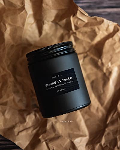 Scented Candles for Men | Smoke and Vanilla Candle for Men | Soy Candles, Long Lasting Candles, Home Decor | Masculine Candle, Wood Wicked Candles, Spring Candles | Vanilla Candle in Black Jar