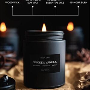 Scented Candles for Men | Smoke and Vanilla Candle for Men | Soy Candles, Long Lasting Candles, Home Decor | Masculine Candle, Wood Wicked Candles, Spring Candles | Vanilla Candle in Black Jar