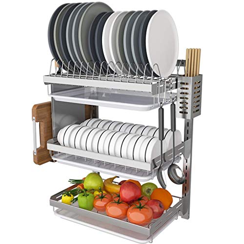 FEHUN Sinks,Wall-Mounted Kitchen Shelf,3-Layer 201 Stainless Steel Drain Rack,Dish Rack on The Wall Without Perforation