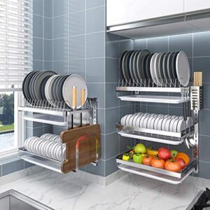 FEHUN Sinks,Wall-Mounted Kitchen Shelf,3-Layer 201 Stainless Steel Drain Rack,Dish Rack on The Wall Without Perforation