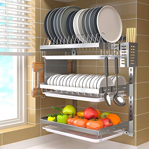 FEHUN Sinks,Wall-Mounted Kitchen Shelf,3-Layer 201 Stainless Steel Drain Rack,Dish Rack on The Wall Without Perforation