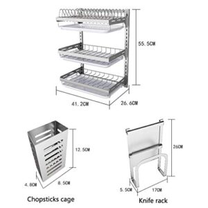 FEHUN Sinks,Wall-Mounted Kitchen Shelf,3-Layer 201 Stainless Steel Drain Rack,Dish Rack on The Wall Without Perforation