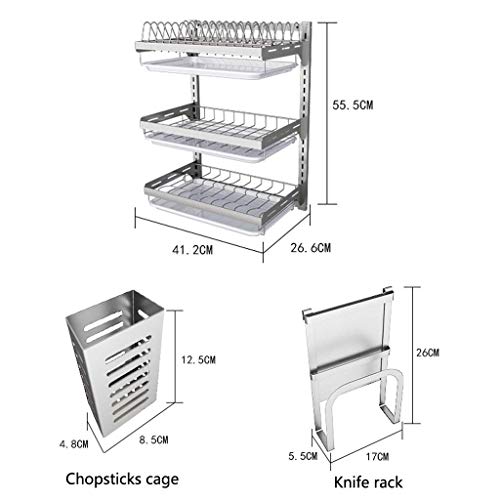 FEHUN Sinks,Wall-Mounted Kitchen Shelf,3-Layer 201 Stainless Steel Drain Rack,Dish Rack on The Wall Without Perforation