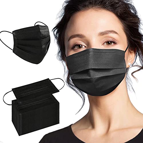 Zoushen Face Mask 100PCS Adult Black Disposable Masks 3-Layer Filter Protection Breathable Dust Face Masks with Elastic Ear Loop for Men Women