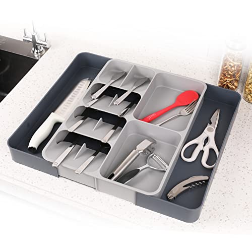 BRAQ Expandable Cutlery Organizer in Drawer, Flatware Drawer Tray for Kitchen Silverware, Flatware and Utensil Storage, Perfect Size:15.35"*11.02"-19.29"*2.16"