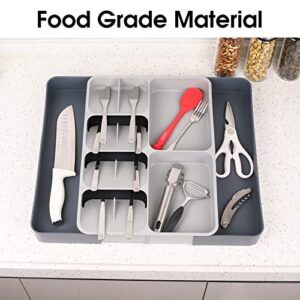 BRAQ Expandable Cutlery Organizer in Drawer, Flatware Drawer Tray for Kitchen Silverware, Flatware and Utensil Storage, Perfect Size:15.35"*11.02"-19.29"*2.16"