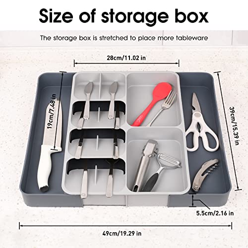 BRAQ Expandable Cutlery Organizer in Drawer, Flatware Drawer Tray for Kitchen Silverware, Flatware and Utensil Storage, Perfect Size:15.35"*11.02"-19.29"*2.16"