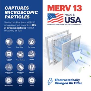 BNX 20x20x1 MERV 13 AC Furnace Air Filter 4 Pack - MADE IN USA - Electrostatic Pleated Air Conditioner HVAC AC Furnace Filters - Removes Pollen, Mold, Bacteria, Smoke