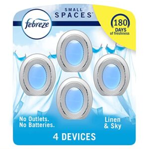 febreze small spaces air freshener, plug in alternative for home, linen & sky, odor fighter for strong odor (4 count)