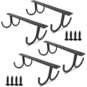 ronyoung 4 sets mug holder rack under cabinet shelf , mug rack 16 hanging hooks for mugs, coffee cups and kitchen utensils display (4 set, black)