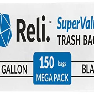 Reli. Easy Grab Trash Bags, 55-60 Gallon (150 Count), Made in USA | Star Seal Super High Density Rolls (Heavy Duty Can Liners, Garbage Bags, Bulk Contractor Bags 50, 55, 60 Gallon Capacity) - Black