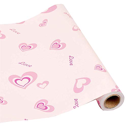 GLOW4U Pink Heart Contact Paper Self Adhesive Vinyl Shelf Drawer Liner Peel and Stick Removable Wallpaper 17.7x78.7 Inches