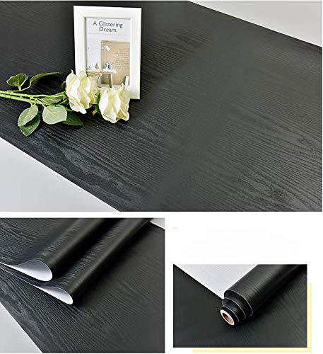 17.7"x78.7" Black Wood Grain Contact Paper Self-Adhesive Peel Stick Countertop Shelf Liner Removable Drawer Sticker Vinyl Film for Home Office Furniture