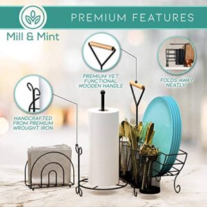 Oakland Utensil Caddy – Foldable Picnic Caddy for Plates and Utensils with Paper Towel Holder for Camping, Parties, and Buffets by Mill & Mint