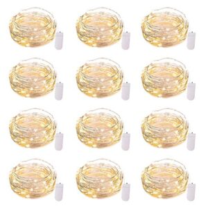 brightown 12 pack led fairy lights battery operated string lights waterproof silver wire 7 feet 20 led firefly starry moon lights for diy wedding party bedroom patio christmas (12 pack, warm white)