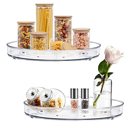 2 Pack Lazy Susan Rotating Turntable Storage Container- for Cabinets, Pantry, Fridge, Countertops, Clear Plastic Food Storage Spinning Organizer