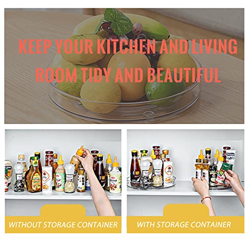 2 Pack Lazy Susan Rotating Turntable Storage Container- for Cabinets, Pantry, Fridge, Countertops, Clear Plastic Food Storage Spinning Organizer