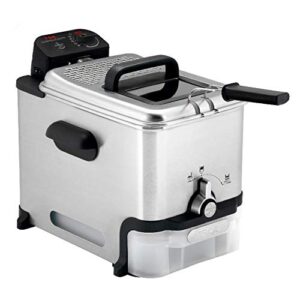 t-fal deep fryer with basket, stainless steel, easy to clean deep fryer, oil filtration, 2.6-pound, silver, model fr8000