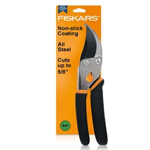 fiskars gardening tools: bypass pruning shears, sharp precision-ground steel blade, 5/8” plant clippers (91095935j)