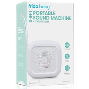 2-in-1 portable sound machine + nightlight by frida baby white noise machine with soothing sounds for stroller or car seat with volume control