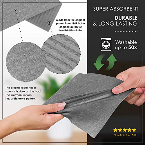 SUPERSCANDI Swedish Dishcloths for Kitchen Grey 10 Pack Reusable Compostable Kitchen Cloth Made in Sweden Cellulose Sponge Swedish Dish Cloths for Washing Dishes