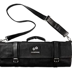 EVERPRIDE Chef Knife Roll Bag Holds 12 Knives and Cooking Tools – Durable, Large Knife Case Made of Canvas and Genuine Leather – Elegant Chef Bag for Professional Cooks – Knives Not Included