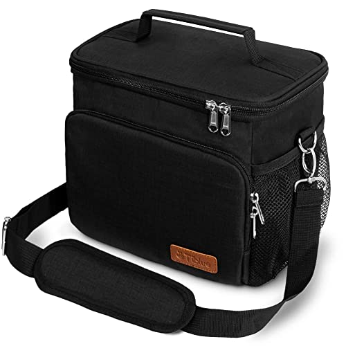 Insulated Lunch Bag for Women/Men - Reusable Lunch Box for Office Work School Picnic Beach - Leakproof Cooler Tote Bag Freezable Lunch Bag with Adjustable Shoulder Strap for Kids/Adult - Black