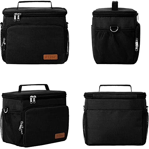 Insulated Lunch Bag for Women/Men - Reusable Lunch Box for Office Work School Picnic Beach - Leakproof Cooler Tote Bag Freezable Lunch Bag with Adjustable Shoulder Strap for Kids/Adult - Black