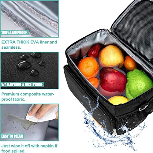 Insulated Lunch Bag for Women/Men - Reusable Lunch Box for Office Work School Picnic Beach - Leakproof Cooler Tote Bag Freezable Lunch Bag with Adjustable Shoulder Strap for Kids/Adult - Black