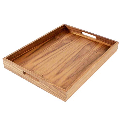 Virginia Boys Kitchens Walnut Wood Serving Tray with Handles - Serve Coffee, Tea, Cocktails, Appetizers, Breakfast in Bed or for Ottomans or Desk - 20x15 Rectangular