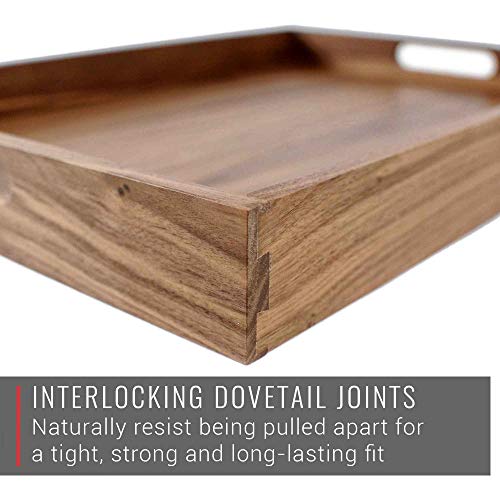 Virginia Boys Kitchens Walnut Wood Serving Tray with Handles - Serve Coffee, Tea, Cocktails, Appetizers, Breakfast in Bed or for Ottomans or Desk - 20x15 Rectangular