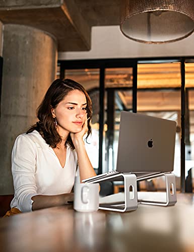 SOUNDANCE Laptop Stand, Aluminum Computer Riser, Ergonomic Laptops Elevator for Desk, Metal Holder Compatible with 10 to 15.6 Inches Notebook Computer, Silver