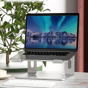 SOUNDANCE Laptop Stand, Aluminum Computer Riser, Ergonomic Laptops Elevator for Desk, Metal Holder Compatible with 10 to 15.6 Inches Notebook Computer, Silver