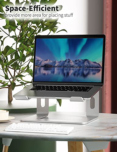 SOUNDANCE Laptop Stand, Aluminum Computer Riser, Ergonomic Laptops Elevator for Desk, Metal Holder Compatible with 10 to 15.6 Inches Notebook Computer, Silver