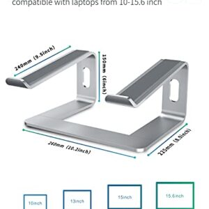 SOUNDANCE Laptop Stand, Aluminum Computer Riser, Ergonomic Laptops Elevator for Desk, Metal Holder Compatible with 10 to 15.6 Inches Notebook Computer, Silver