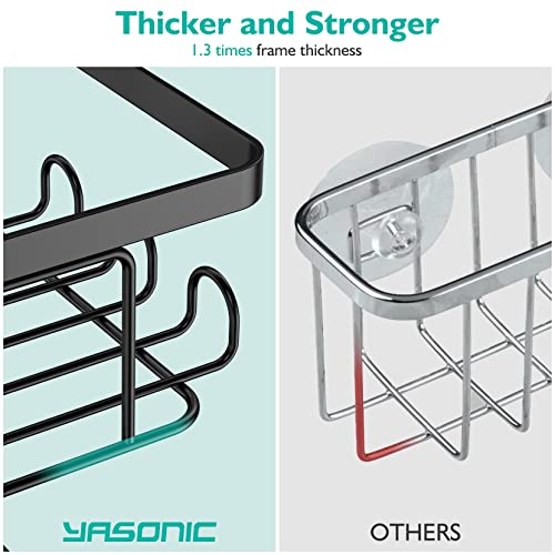 YASONIC Corner Shower Caddy, 3-Pack Adhesive Shower Caddy with Soap Holder and 12 Hooks, Rustproof Stainless Steel Bathroom Shower Organizer, No Drilling Wall Mounted Shower Rack, for Bathroom, Black