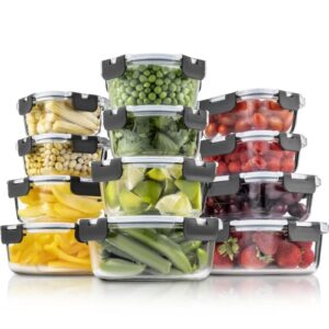 finedine 24-piece superior glass food storage containers set – newly innovated hinged locking lids – 100% leakproof glass meal-prep containers, great on-the-go & freezer-to-oven-safe food containers