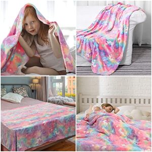 Glow in The Dark Blanket Unicorns Gifts for Girls,Girls Toys for 1 2 3 4 5 6 7 8 9 10 Year Old Girl Gifts,Soft Kids Blankets for Easter Birthday Christmas Valentines Gifts,60 x 50in