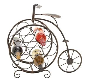 deco 79 metal bike 7 bottle wine rack with scrollwork, 21″ x 9″ x 19″, brass