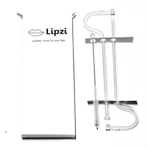 Lipzi reusable glass drinking straw, flute style design for engaging lips horizontally, set of 2