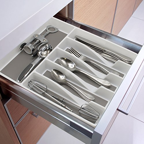 Sorbus Flatware Drawer Organizer, Expandable Cutlery Drawer Trays for Silverware, Serving Utensils, Multi-Purpose Storage for Kitchen, Office, Bathroom Supplies (Cutlery Drawer Organizer - White)