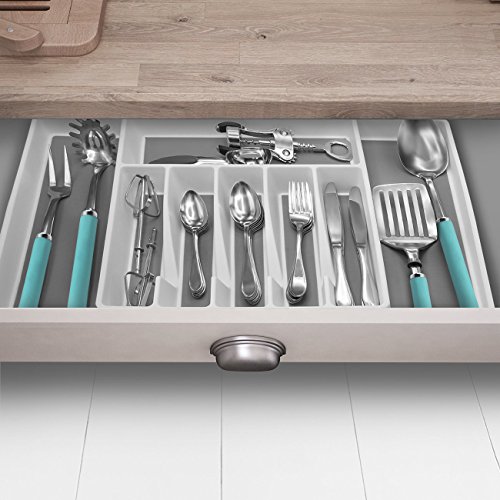 Sorbus Flatware Drawer Organizer, Expandable Cutlery Drawer Trays for Silverware, Serving Utensils, Multi-Purpose Storage for Kitchen, Office, Bathroom Supplies (Cutlery Drawer Organizer - White)